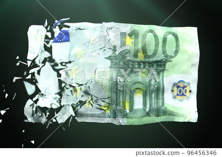 Broken Euro paper money on a green background - Stock Illustration ...