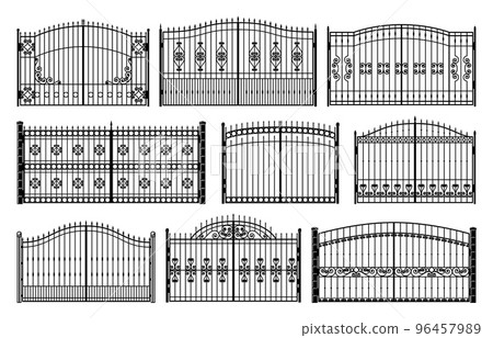 Mansion iron gates. Victorian steel fence, park... - Stock Illustration ...