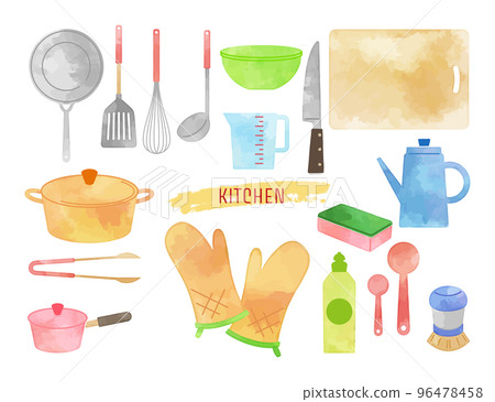 hand drawn watercolor kitchen goods illustration - Stock Illustration ...