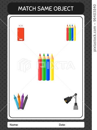 Match with same object game color pencil.... - Stock Illustration ...