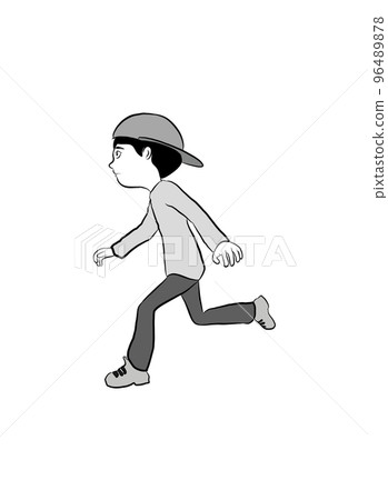 Wearing hat, running fast boy - Stock Illustration [96489878] - PIXTA