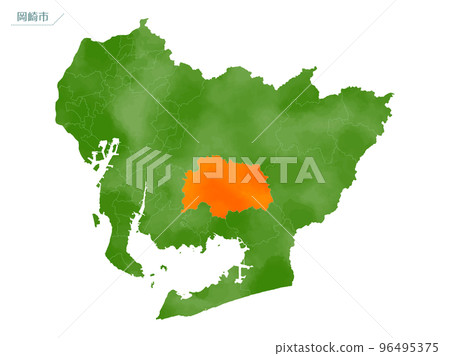 Watercolor-style map Okazaki City - Stock Illustration [96495375] - PIXTA