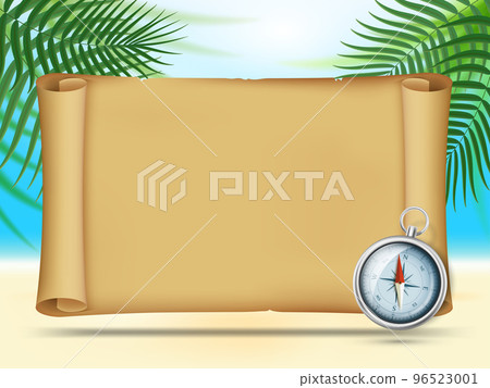Scroll treasure map with compass. Vector... - Stock Illustration ...