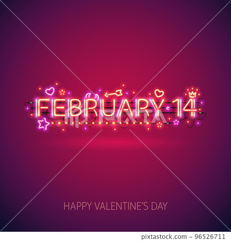 Glowing Neon February 14 Sign - Stock Illustration [96526711] - PIXTA