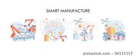 Manufacturing process, automated production... - Stock Illustration ...