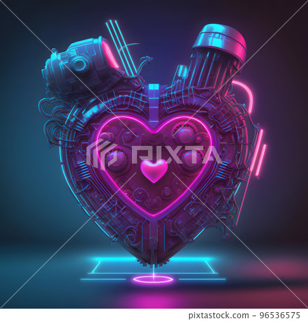 cyberpunk high-tech neon glowing heart, cyber... - Stock Illustration ...