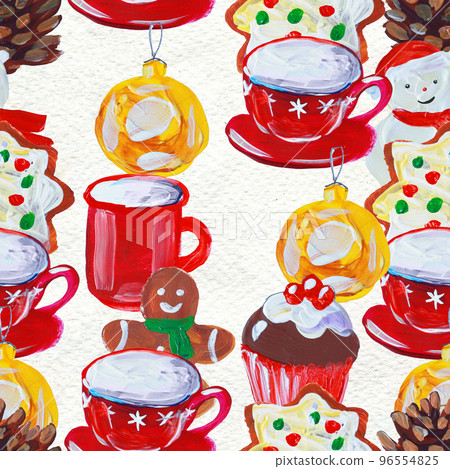 Watercolor Christmas seamless pattern. Hand... - Stock Illustration ...