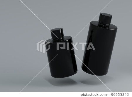 Two plastic shampoo bottles floating on gray... - Stock Illustration ...