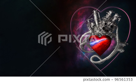 nasa space exploration style heart, neural... - Stock Illustration ...