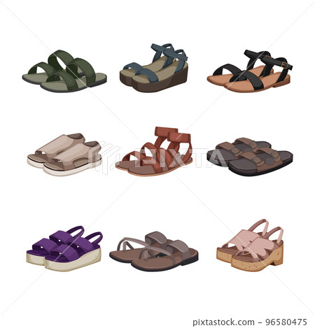 sandals women set cartoon vector illustration - Stock Illustration ...