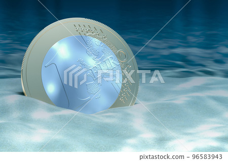Euro coin on ocean bottom underwater, 3D rendering - Stock Illustration ...