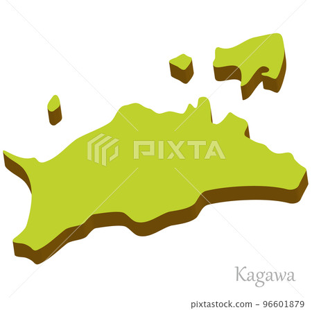 Three-dimensional map of Kagawa Prefecture,... - Stock Illustration ...