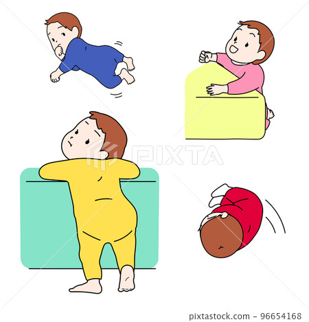 A baby practicing rolling over and standing up... - Stock Illustration ...