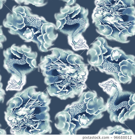 A hand-drawn dragon pattern drawn in a Japanese... - Stock Illustration ...