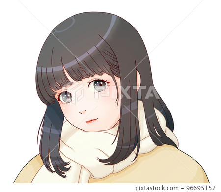 A girl wearing a muffler, clothes = beige,... - Stock Illustration ...