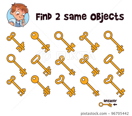 Key - Find two same objects. Educational game... - Stock Illustration ...