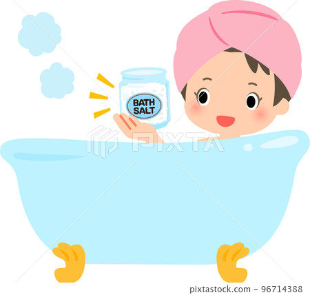 A woman taking a bath with a bottle of bath salts - Stock Illustration ...