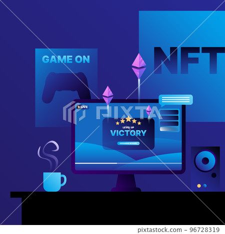 NFT Crypto Games Illustration. NFT Game streamer - Stock Illustration ...