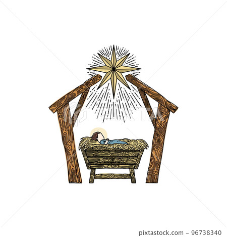 The Nativity Scene. A hand-drawn manger for the... - Stock Illustration ...