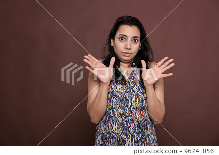 Indian woman showing no problem gesture with... - Stock Photo [96741056 ...