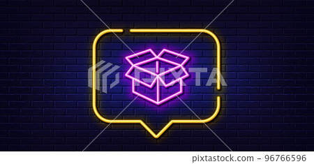 Neon light speech bubble. Open box line icon.... - Stock Illustration ...