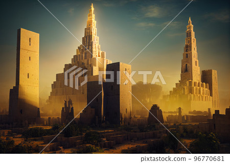 Ancient Babylon with Babel tower - Stock Illustration [96770681] - PIXTA