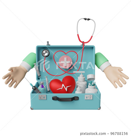 cartoon doctor two hands with first aid kit,... - Stock Illustration ...