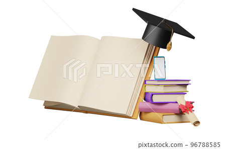open book and graduation hat with diploma... - Stock Illustration ...