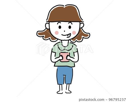A smiling woman holding a wallet - Stock Illustration [96795237] - PIXTA