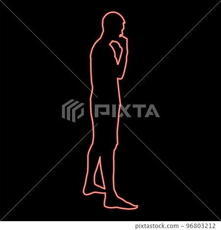 Neon thinking man standing silhouette pensive... - Stock Illustration ...