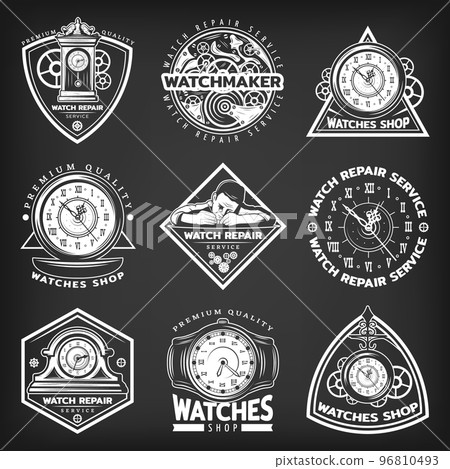 Vintage White Clocks Repair Service Emblems - Stock Illustration ...