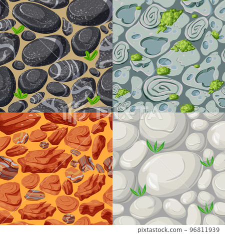 Cartoon Stones Seamless Patterns Set - Stock Illustration [96811939 ...