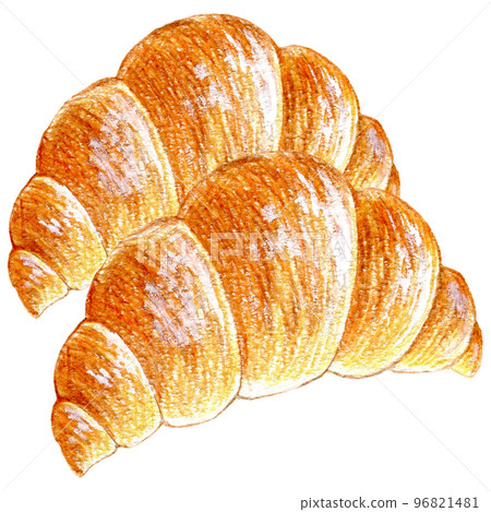 Sweet bread croissant colored pencil drawing... - Stock Illustration ...