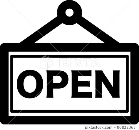 Simple monochrome illustration of OPEN signboard - Stock Illustration ...