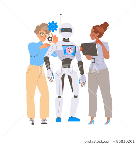 Robotics Programming with Man and Woman... - Stock Illustration ...