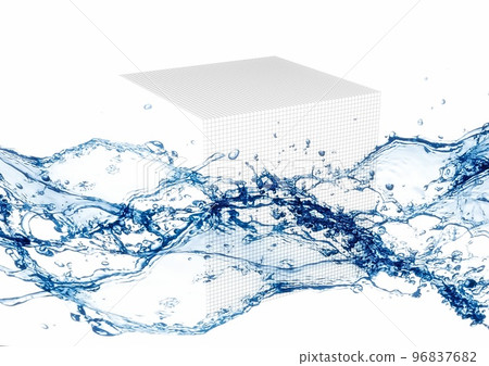 3d illustration combining water splash and cube... - Stock Illustration ...