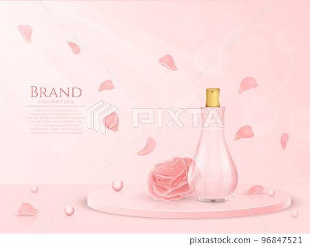 Pink rose fragrance. Cosmetic product. Beauty... - Stock Illustration ...