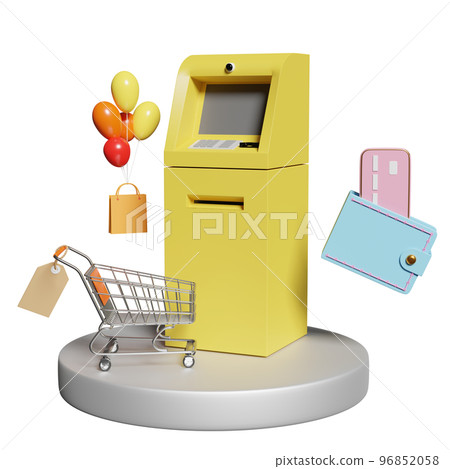 withdrawal cash with yellow atm machine... - Stock Illustration ...