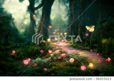 Spectacular enchanted forest in spring with...-插圖素材 [96855023] - PIXTA圖庫