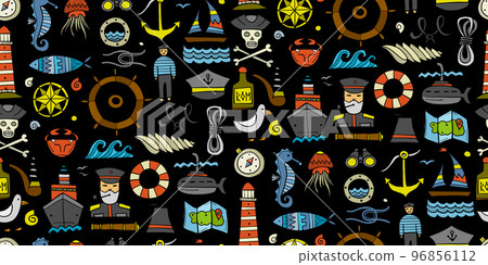 Nautical icons of navigator, ship and captain,... - Stock Illustration ...