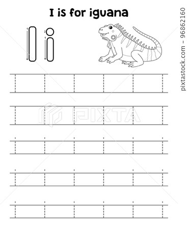 Iguana Animal Tracing Letter ABC Coloring Page I - Stock Illustration ...