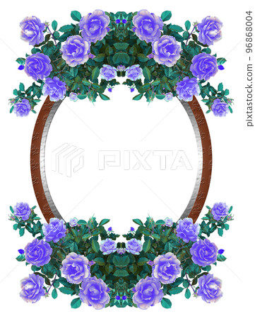Round frame with blue rose decoration - Stock Illustration [96868004 ...