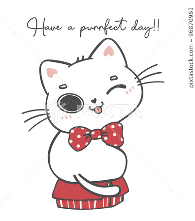 cute white kitten cat with winking eye, have a... - Stock Illustration ...
