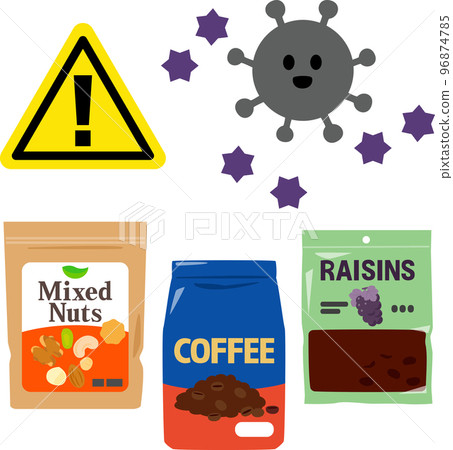 Mold characters and nuts, coffee and raisins - Stock Illustration ...