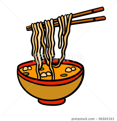 Ramen noodles and wooden sticks in bowl.... - Stock Illustration ...
