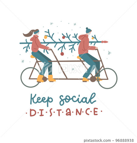 Christmas in new normal concept. Young couple -... - Stock Illustration ...