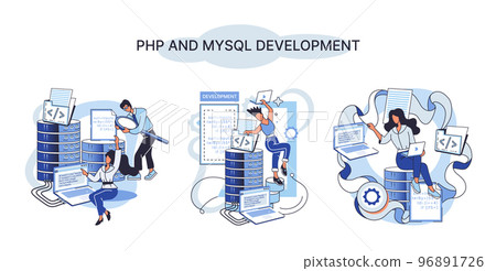 PHP and MySql development. Software website... - Stock Illustration ...