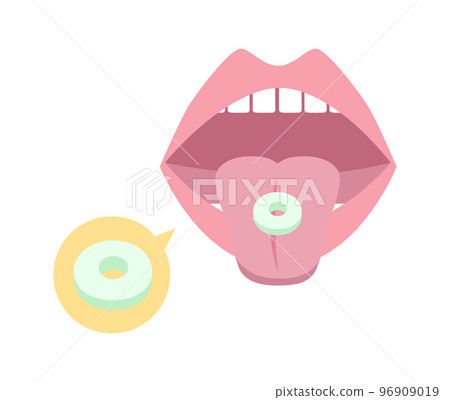 Illustration of putting a lozenge tablet on the... - Stock Illustration ...