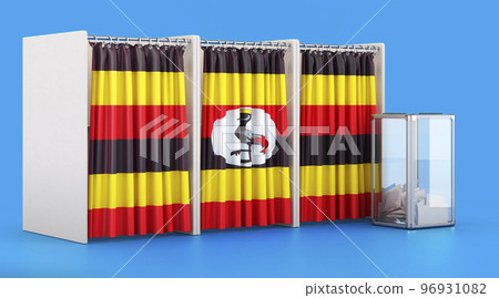 Voting booths with Ugandan flag and ballot box.... - Stock Illustration ...
