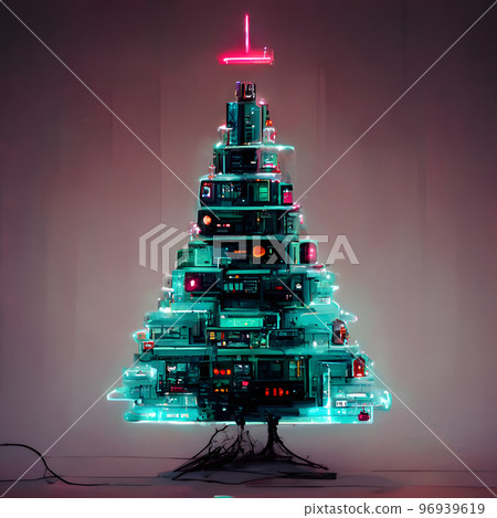 cyberpunk christmas tree, neural network... - Stock Illustration ...